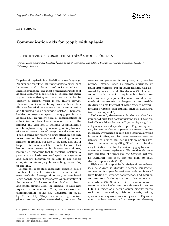 (PDF) Communication aids for people with aphasia