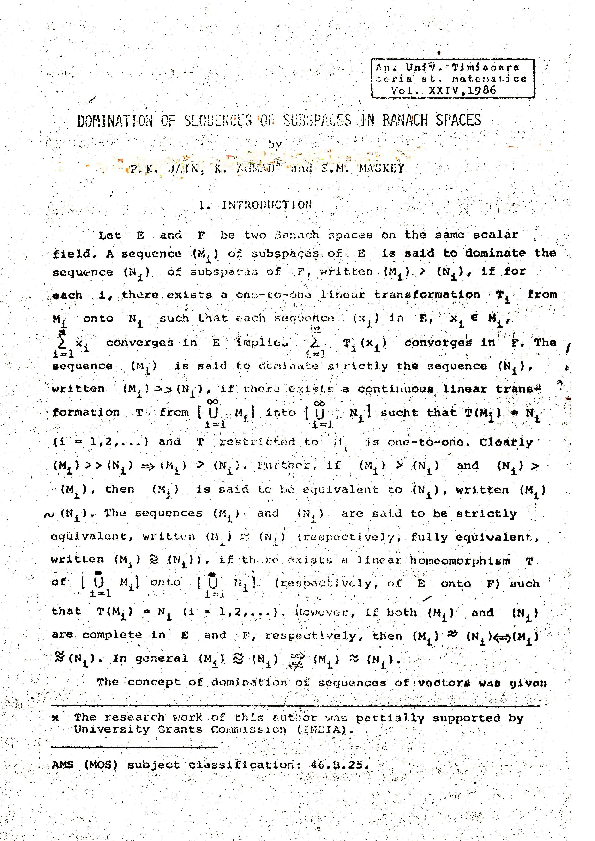 Pdf Domination Of Sequences Of Subspaces In Banach Spaces
