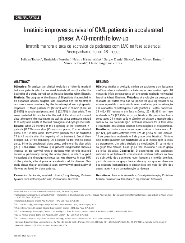 (PDF) Imatinib improves survival of CML patients in accelerated phase ...