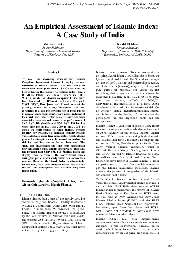 (PDF) An Empirical Assessment of Islamic Index: A Case Study of India