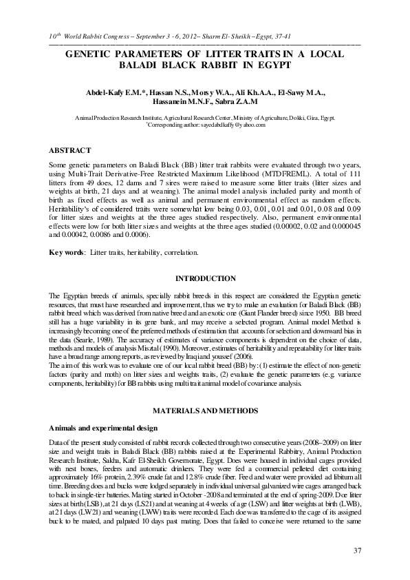 (PDF) GENETIC PARAMETERS OF LITTER TRAITS IN A LOCAL BALADI BLACK ...
