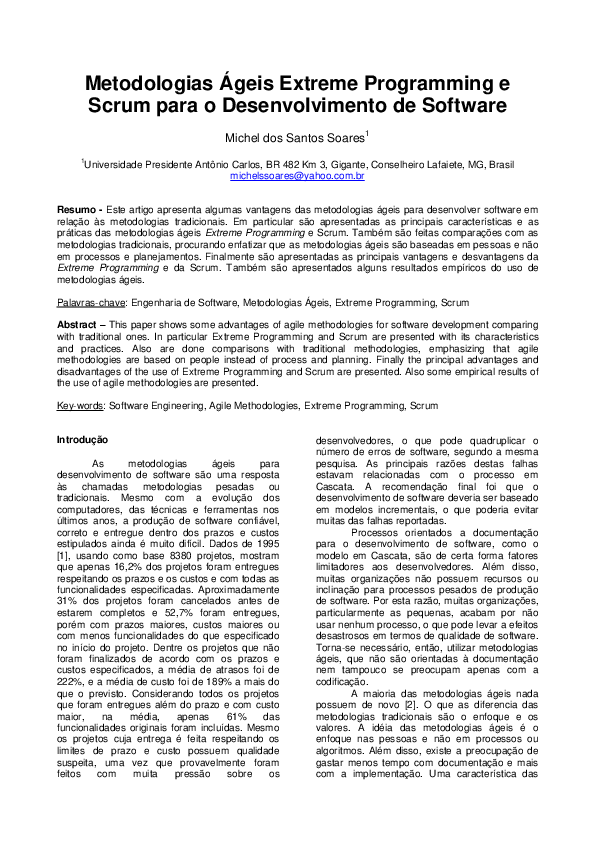 (PDF) Metodologias Ágeis Extreme Programming e Scrum para o ...