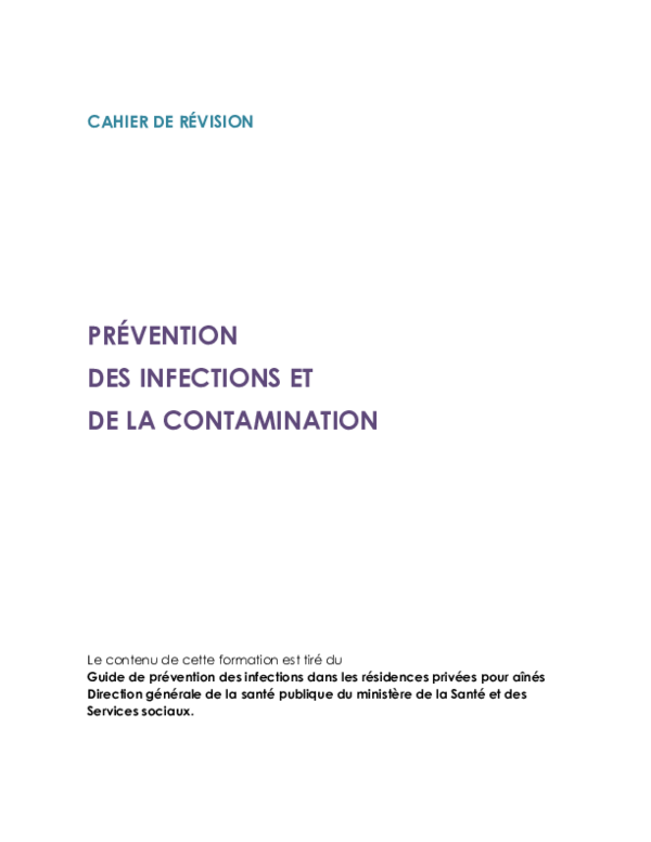 (PDF) CAHIER DE RÉVISION PRÉVENTION DES INFECTIONS ET DE LA CONTAMINATION