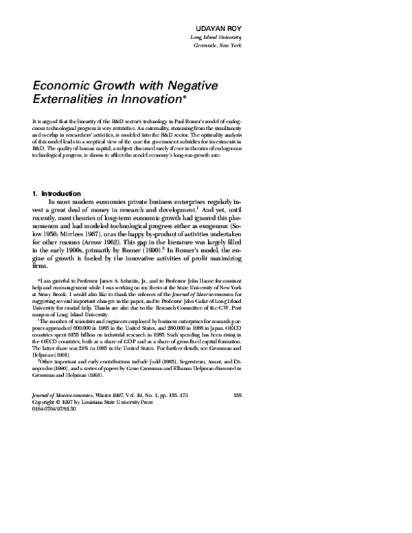 (PDF) Economic Growth with Negative Externalities in Innovation