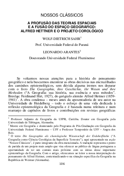 (PDF) NOSSOS CLÁSSICOS A PROFUSÃO DAS TEORIAS ESPACIAIS E A FUSÃO DO ...