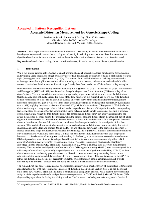 (PDF) Accepted in Pattern Recognition Letters Accurate Distortion Measurement for Generic Shape ...