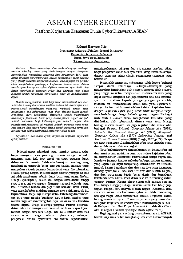 (DOC) ASEAN Cyber Security, Platform Kerjasama Keamanan Dunia Cyber ...