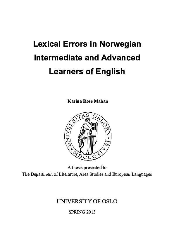 (PDF) Lexical Errors in texts written by Norwegian intermediate and ...