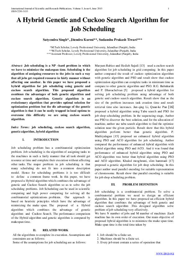 (PDF) A Hybrid Genetic and Cuckoo Search Algorithm for Job Scheduling