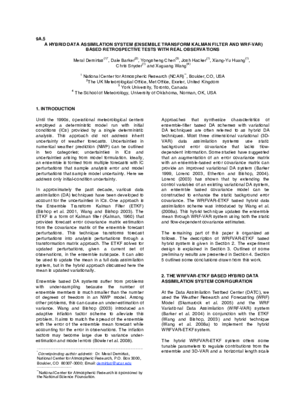 Pdf A Hybrid Data Assimilation System Ensemble Transform Kalman Filter And Wrf Var Based