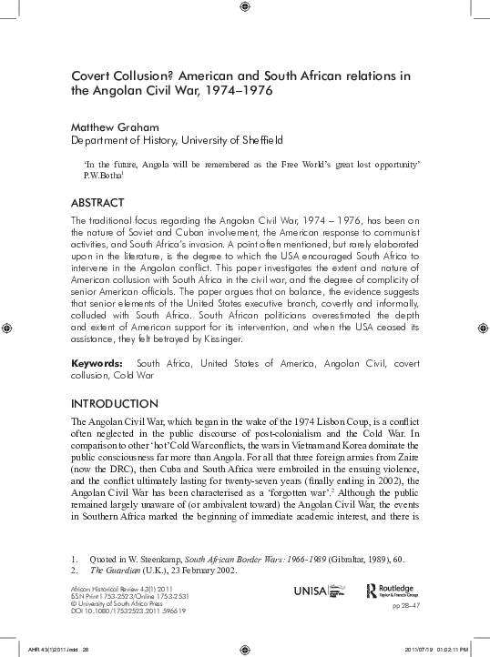 (PDF) Covert Collusion? American and South African relations in the ...