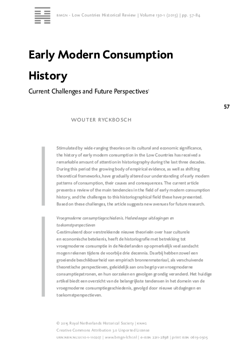 (PDF) Early modern consumption history. Current challenges and future ...