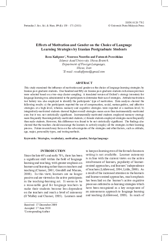 (PDF) Effects of Motivation and Gender on the Choice of Language ...