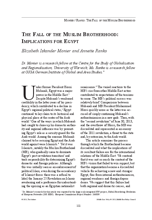 (PDF) The Fall of the Muslim Brotherhood: Implications for Egypt