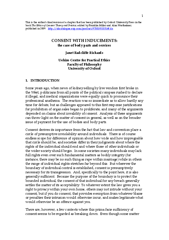 (PDF) Consent with inducements: the case of body parts and services