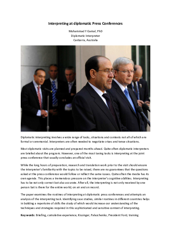 (PDF) Interpreting at Diplomatic Press Conferences