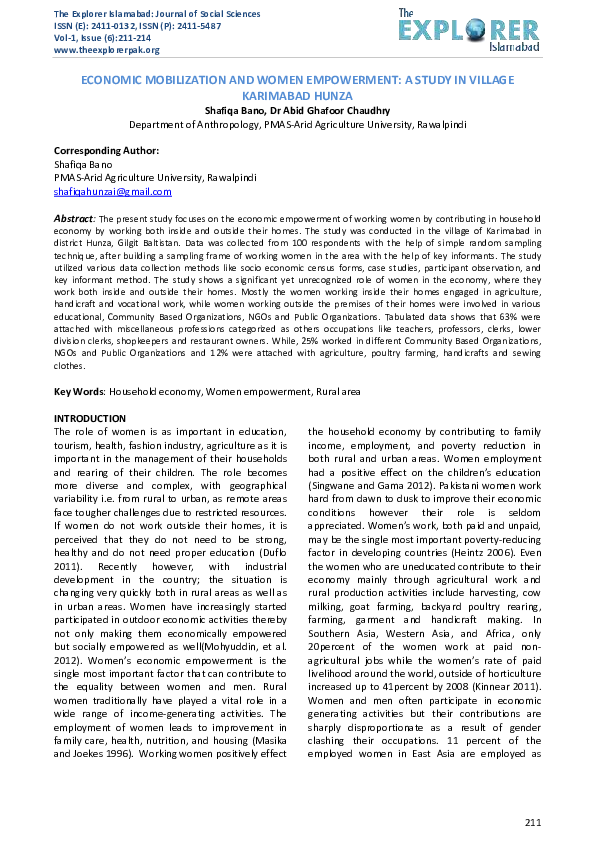 (PDF) ECONOMIC MOBILIZATION AND WOMEN EMPOWERMENT: A STUDY IN VILLAGE ...