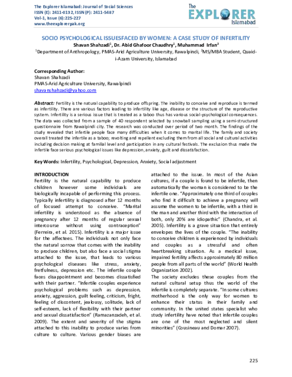 (PDF) SOCIO PSYCHOLOGICAL ISSUES FACED BY WOMEN: A CASE STUDY OF ...