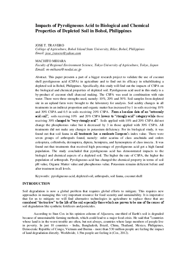 (PDF) Impacts of Pyroligneous Acid to Biological and Chemical Properties of Depleted Soil in ...