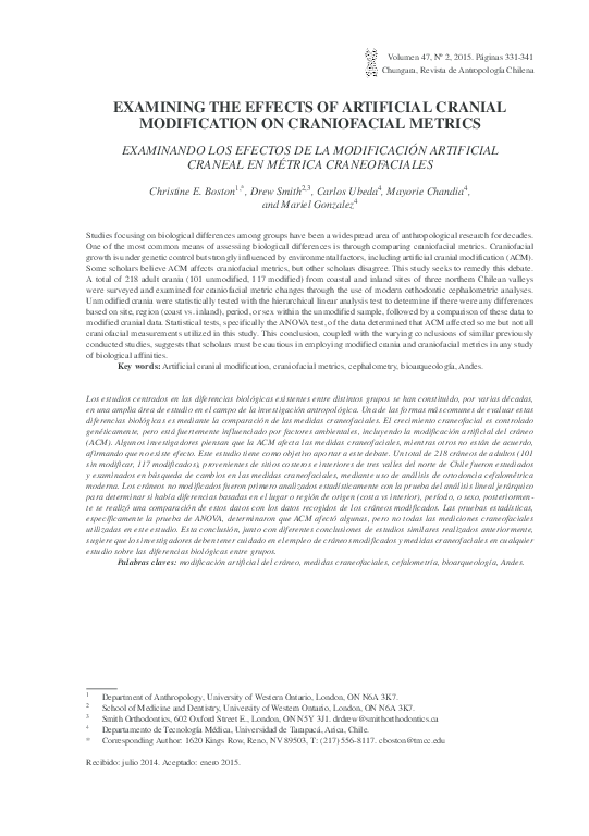 (PDF) EXAMINING THE EFFECTS OF ARTIFICIAL CRANIAL MODIFICATION ON ...