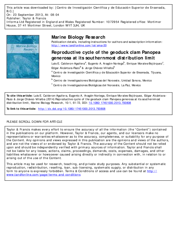 (PDF) Marine Biology Research Reproductive cycle of the geoduck clam ...