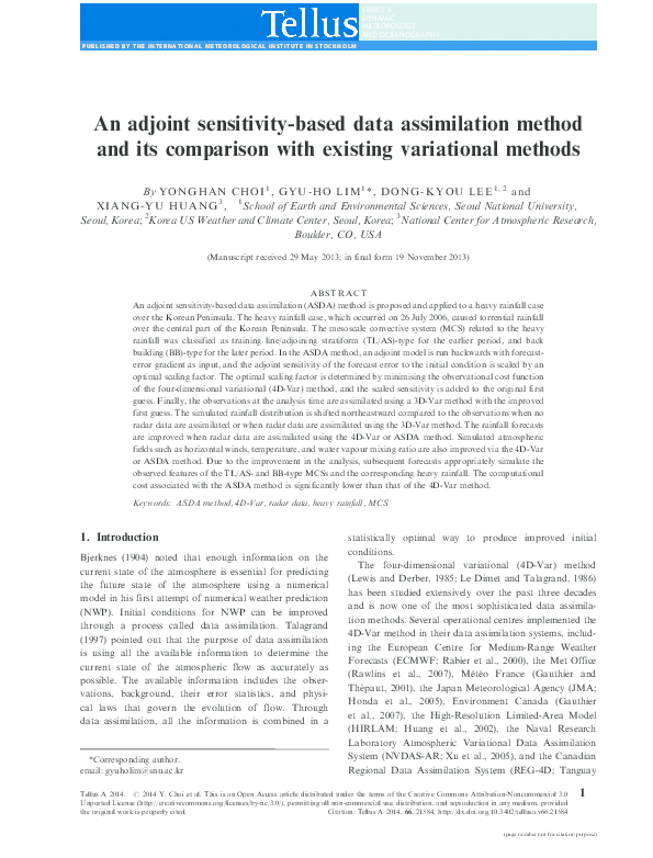 Pdf An Adjoint Sensitivity Based Data Assimilation Method And Its Comparison With Existing