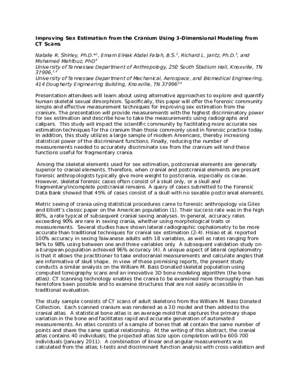 Doc Improving Sex Estimation From The Cranium Using 3 Dimensional