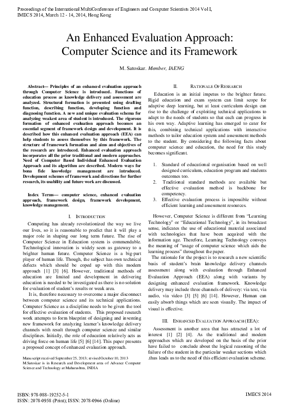 (PDF) An Enhanced Evaluation Approach: Computer Science and its Framework