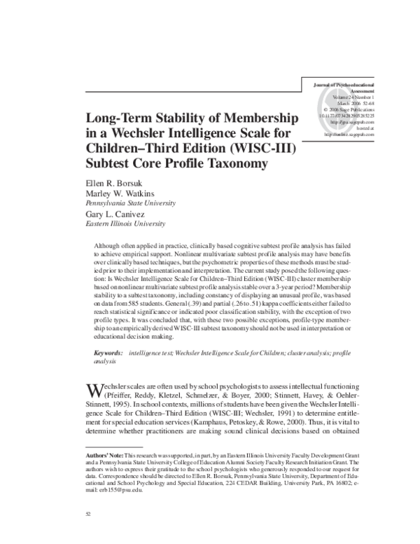 Long-Term Stability of Membership in a Wechsler Intelligence Scale for ...
