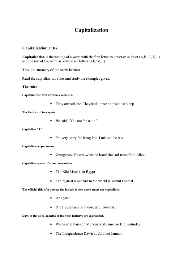 (DOC) Capitalization Capitalization rules