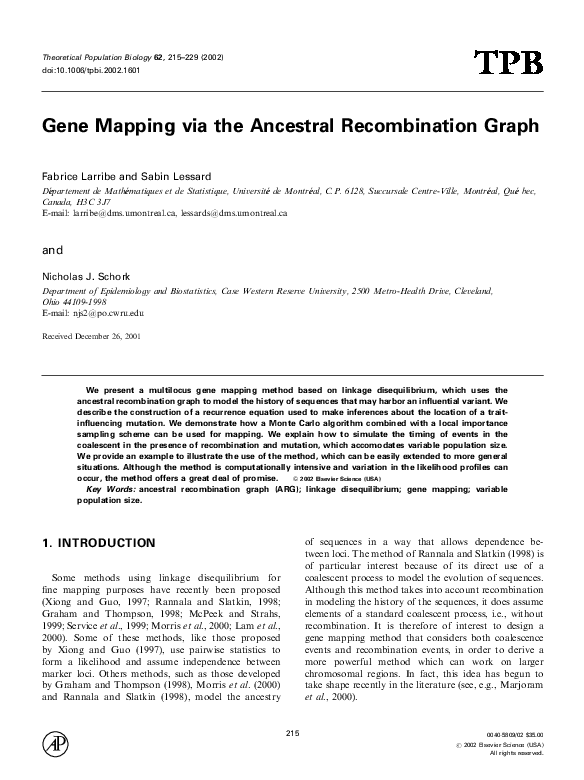 (PDF) Gene Mapping via the Ancestral Recombination Graph
