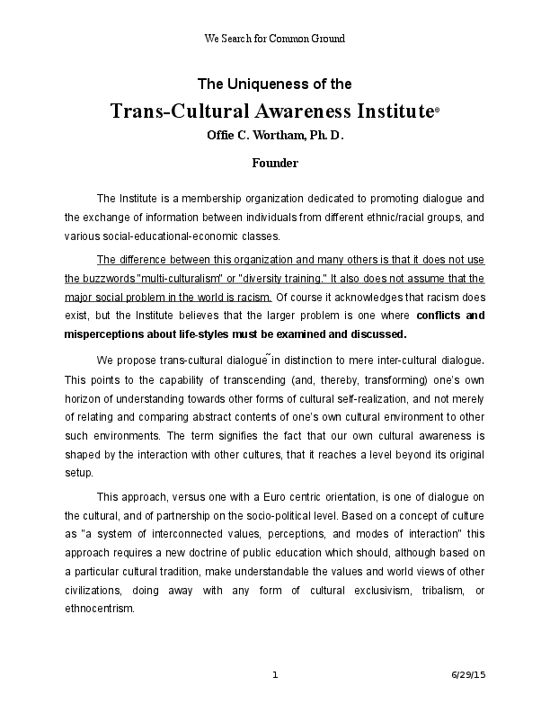 (DOC) What is TransCultural Awareness