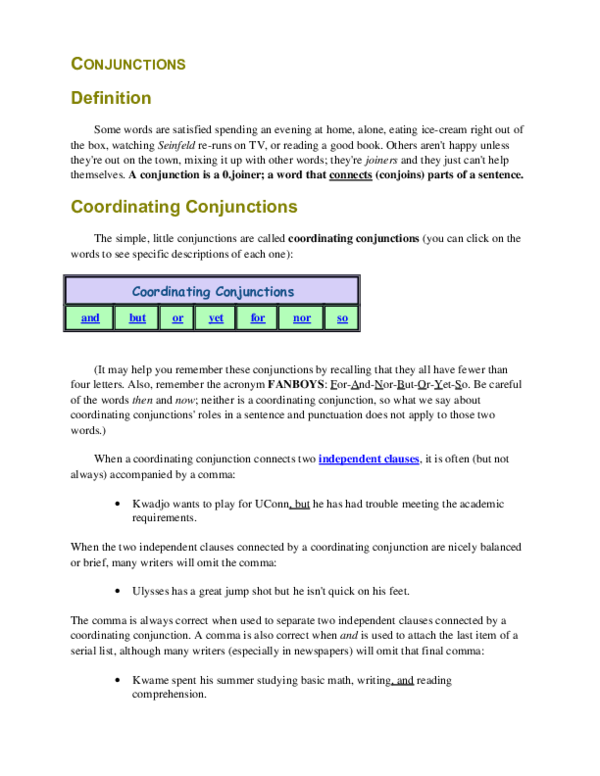 coordinating conjunctions list