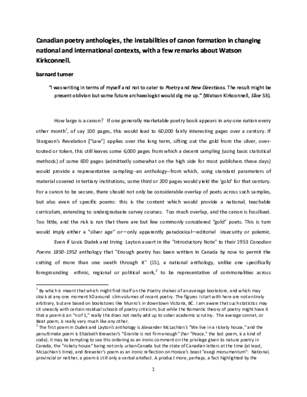 (PDF) Canadian poetry anthologies, the instabilities of canon-formation ...