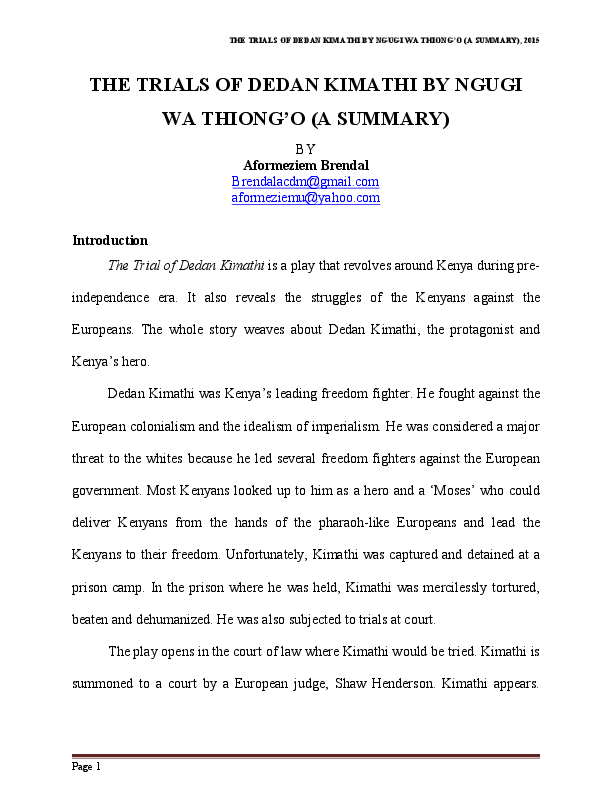 (PDF) Summary of The Trials of Dedan Kimathi