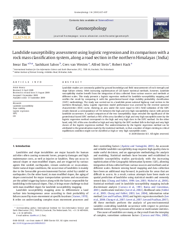 (PDF) Landslide susceptibility assessment using logistic regression and its comparison with a ...