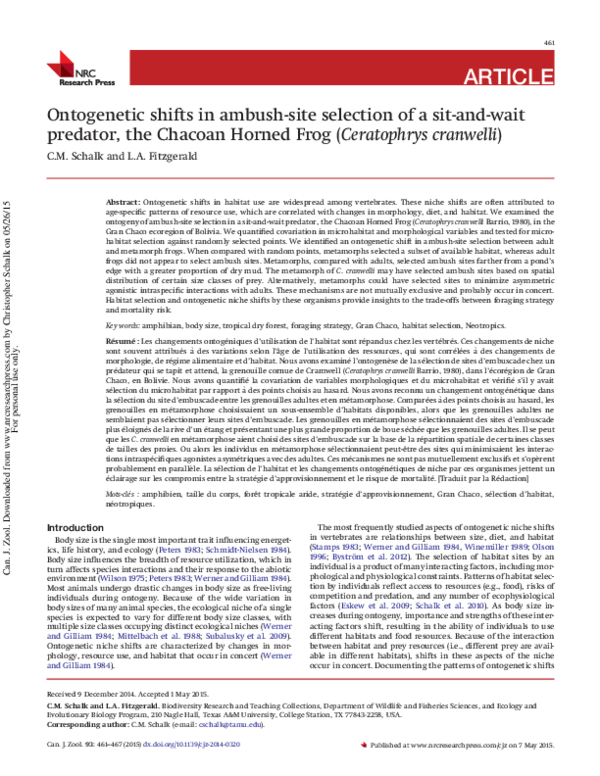 (PDF) Ontogenetic shifts in ambush-site selection of a sit-and-wait ...