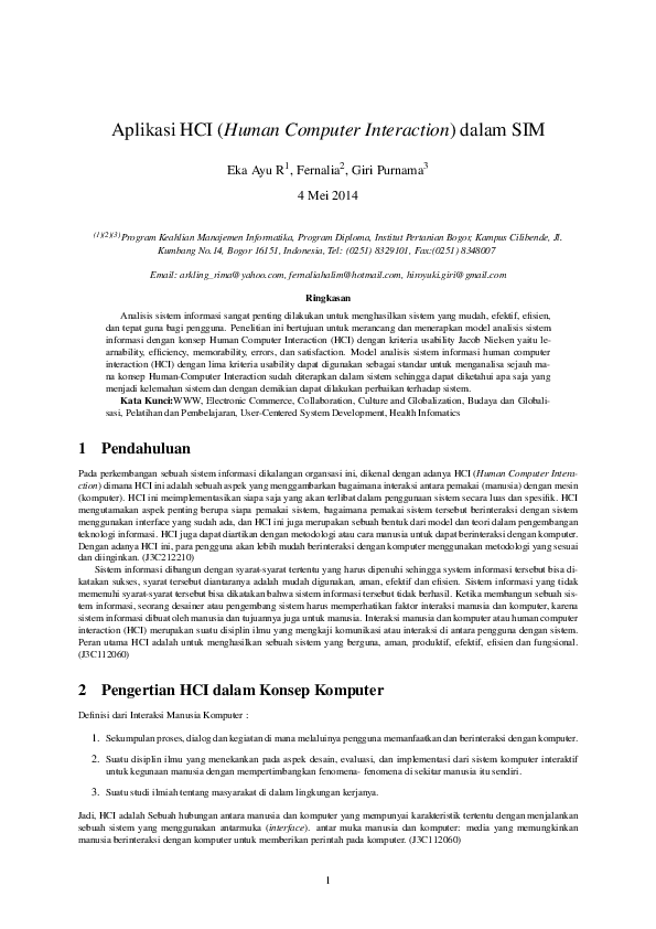 (PDF) Aplikasi HCI (Human Computer Interaction) dalam SIM