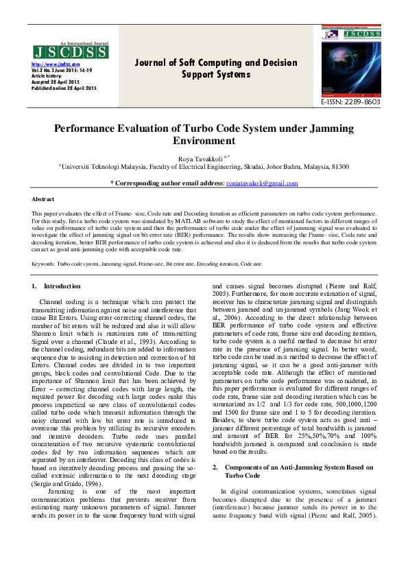 (PDF) Performance Evaluation of Turbo Code System under Jamming Environment