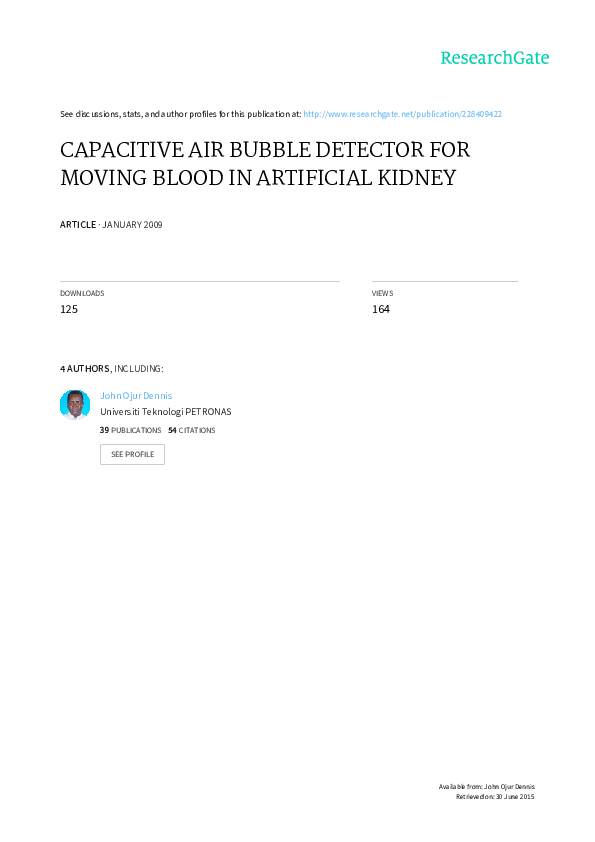 (PDF) CAPACITIVE AIR BUBBLE DETECTOR FOR MOVING BLOOD IN ARTIFICIAL KIDNEY