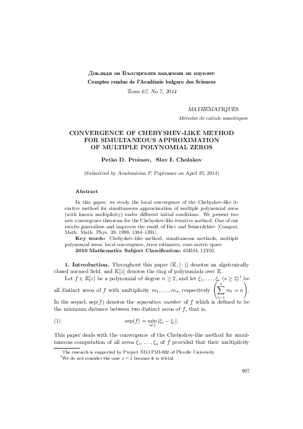(PDF) Convergence of Chebyshev-like method for simultaneous approximation of multiple polynomial ...