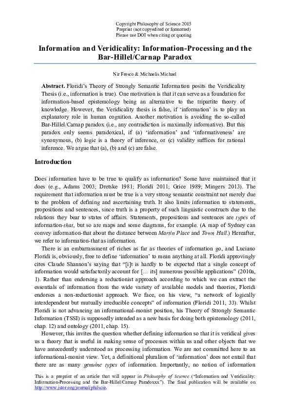 (PDF) Information and Veridicality: Information-Processing and the Bar ...
