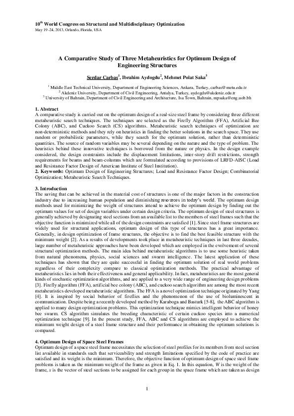 (PDF) A Comparative Study of Three Metaheuristics for Optimum Design of Engineering Structures