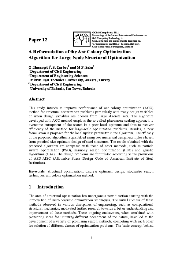 (PDF) A Reformulation of the Ant Colony Optimization Algorithm for Large Scale Structural ...