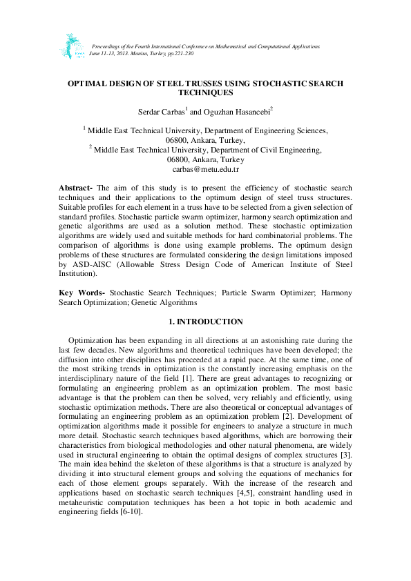 (PDF) OPTIMAL DESIGN OF STEEL TRUSSES USING STOCHASTIC SEARCH TECHNIQUES