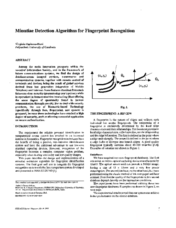 (PDF) Minutiae detection algorithm for fingerprint detection
