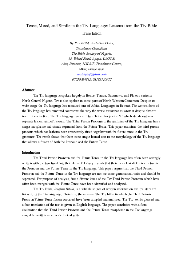 (PDF) Tense, Mood, and Simile in the Tiv Language: Lessons from the Tiv ...