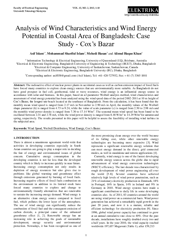 (PDF) Analysis of Wind Characteristics and Wind Energy Potential in ...