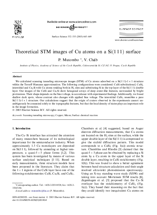 (PDF) Theoretical STM images of Cu atoms on a Si (1 1 1) surface