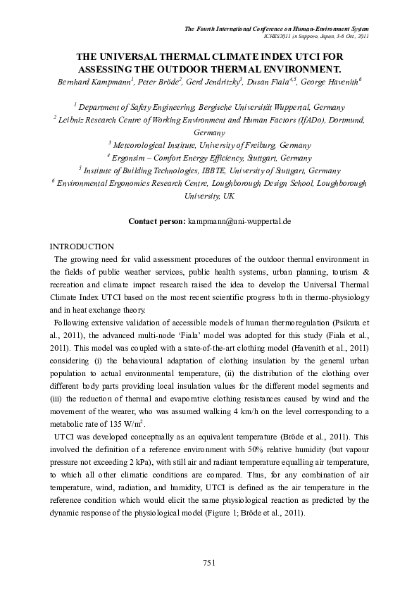 (PDF) The universal thermal climate index UTCI for assessing the ...
